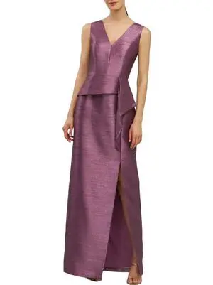 KAY UNGER Octavia Metallic Column Gown - Deep Mink