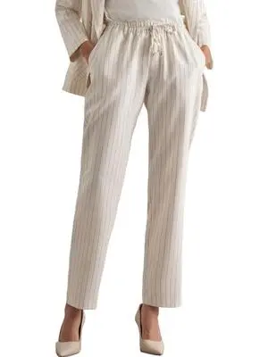 MIZALLE Striped Drawstring Wide Leg Trousers - Ecru