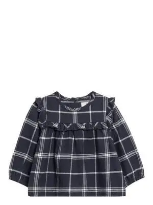 KENDI Organic Flannel Ruffle Top - Navy Plaid