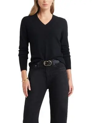 Caslon V-neck Wool & Cashmere Sweater - Black Rock