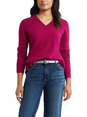 Caslon V-neck Wool & Cashmere Sweater - Pink Plumier