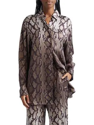 Stella McCartney Snakeskin Print Satin Button-up Shirt - Natural