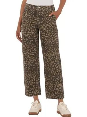 Kut From The Kloth Ashton Print High-waist Crop Barrel Utility Jeans - Leopard