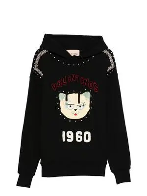 Valentino Garavani Embroidered Cotton Hoodie - Black