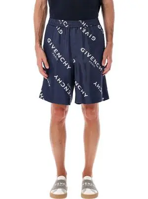 Givenchy Silk Bermuda Shorts With All-over Print - Navy