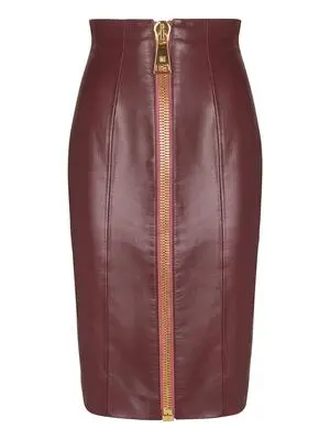 Balmain Lambskin Pencil Skirt - Brown