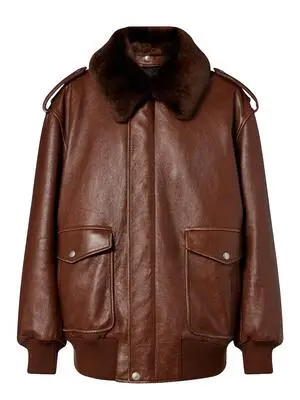 Prada Shearling-trimmed Leather Bomber Jacket - Brown