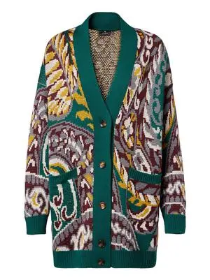 Etro Jacquard Wool-blend Cardigan - Green