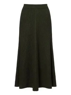 Victoria Beckham Ribbed Knit Wool Midi Skirt - Green