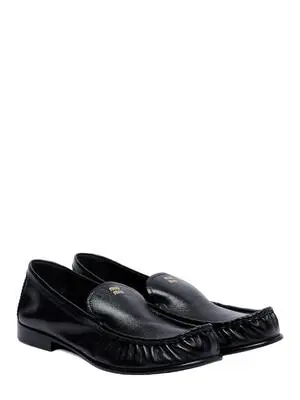 Miu Miu Logo Leather Loafers - Black