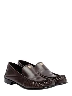 Miu Miu Logo Leather Loafers - Black