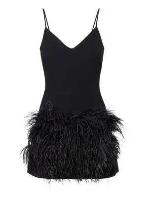 David Koma Feather-trimmed Mini Dress - Black