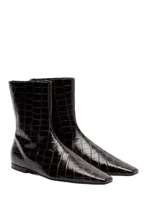 TOTEME Croc-effect Leather Ankle Boots - Brown