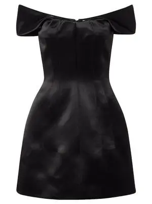 Alexander McQueen Off-shoulder Satin Mini Dress - Black