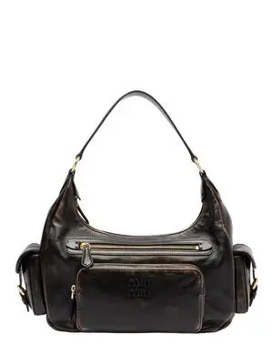 Miu Miu Distressed Leather Shoulder Bag - Brown