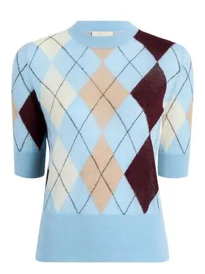 Khaite Argyle-Knit Cashmere-Blend Top Light Blue