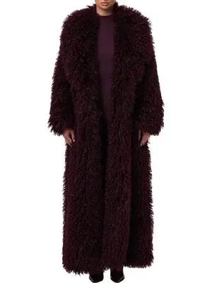 Naked Wardrobe Faux Shearling Coat - Dark Plum