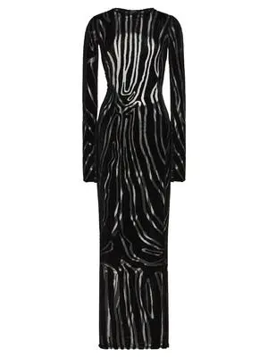 Balmain Zebra-patterned Velvet Devoré Maxi Dress - Black