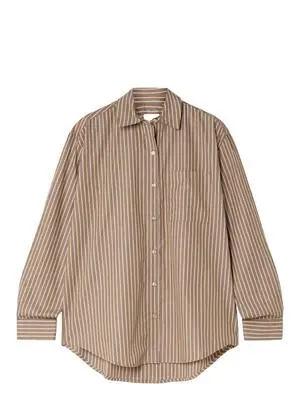 LESET Yoshi Striped Poplin Shirt - Brown