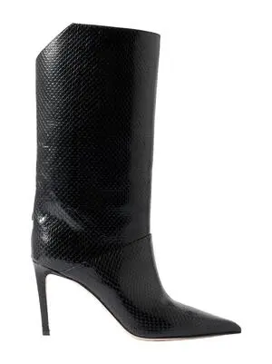 JIMMY CHOO Beren 85 Snake-effect Leather Boots - Black
