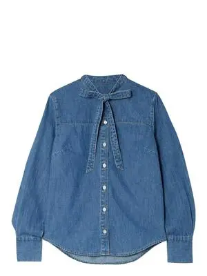 Veronica Beard Gabby Tie-detailed Denim Shirt - Blue