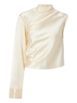 COURREGES Asymmetric Satin Turtleneck Top - Ivory