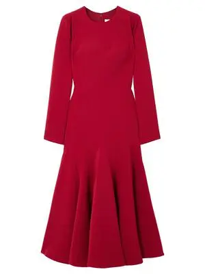 Carolina Herrera Pleated Paneled Crepe Midi Dress - Red