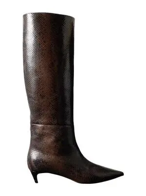 JIMMY CHOO Maxima 35 Snake-Effect Leather Knee Boots Chocolate