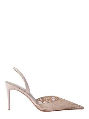 CHRISTIAN LOUBOUTIN Kate Max 85 Leather-trimmed Lace Slingback Pumps - Neutrals