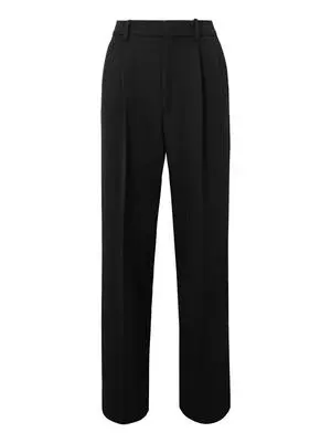 Victoria Beckham Grain De Poudre Wool Pleated Wide-leg Pants - Black
