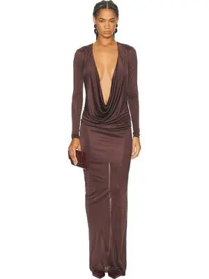 Atlein Plunge Neck Long Dress - Ebene