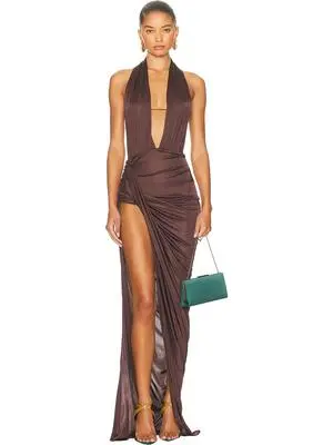 Atlein Open Draped Gown Ebene