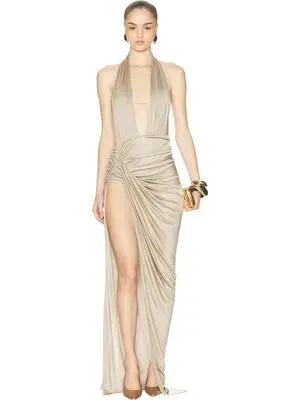 Atlein Open Draped Gown - Poussiere