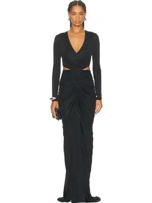 Atlein V-neck Cut Out Pocket Gown - Black