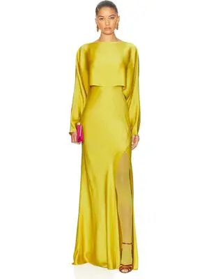 Lapointe Satin Layered Gown - Chartreuse
