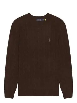 Polo Ralph Lauren Wool Cashmere Cable Knit Crewneck Sweater Cacao Brown Heather