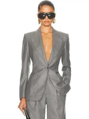 TOM FORD Single Breasted Cashmere Jacket - Grey & White