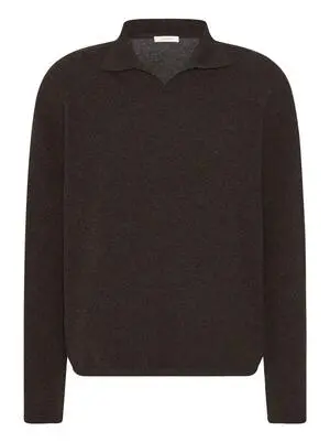 THE ROW Franz Cashmere Polo Sweater - Brown Melange