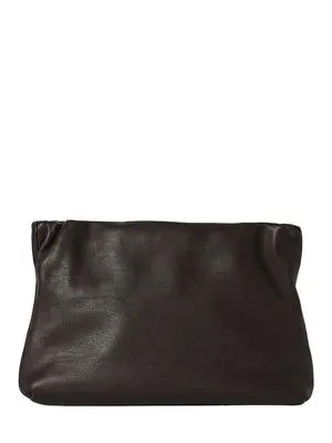THE ROW Bourse Leather Clutch - Dark Brown