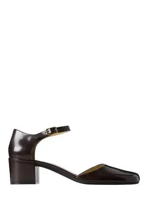 THE ROW Leather Ankle Strap Heels - Lacquer Brown