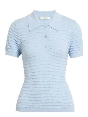 FRAME Shirred Silk-blend Polo Shirt - Light Blue