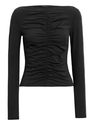 FRAME Ruched Stretch-jersey Top - Black