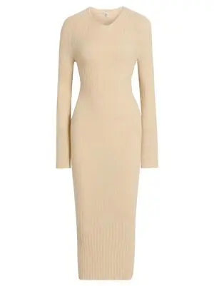 TOTEME Ribbed Bouclé-Knit Wool-Blend Midi Dress Beige