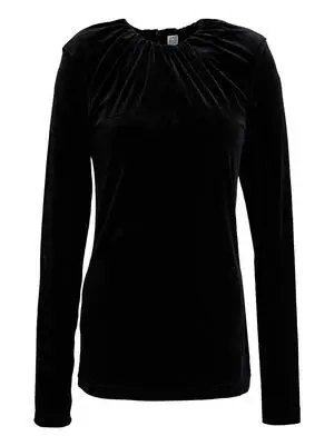 TOTEME Gathered Stretch-velvet Top - Black
