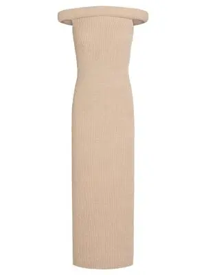 TOTEME Off-the-shoulder Metallic Knitted Midi Dress - Beige