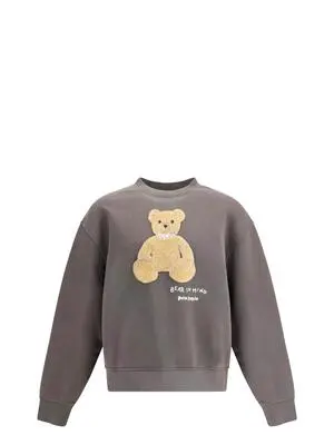 Palm Angels Teddy-applique Crew Neck Sweatshirt - Grey
