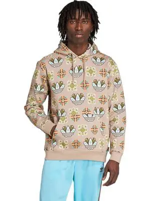 Adidas Tile Allover Print Loose Hoodie - Trace Khaki