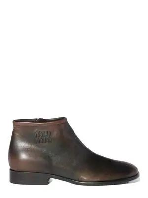 Miu Miu Leather Boots With Logo Detail - Brown