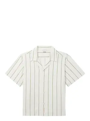 BODE Celery Camp-collar Striped Cotton-poplin Shirt - White