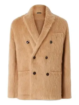 TOM FORD Double-breasted Brushed Cashmere, Mohair And Silk-blend Blazer - Neutrals